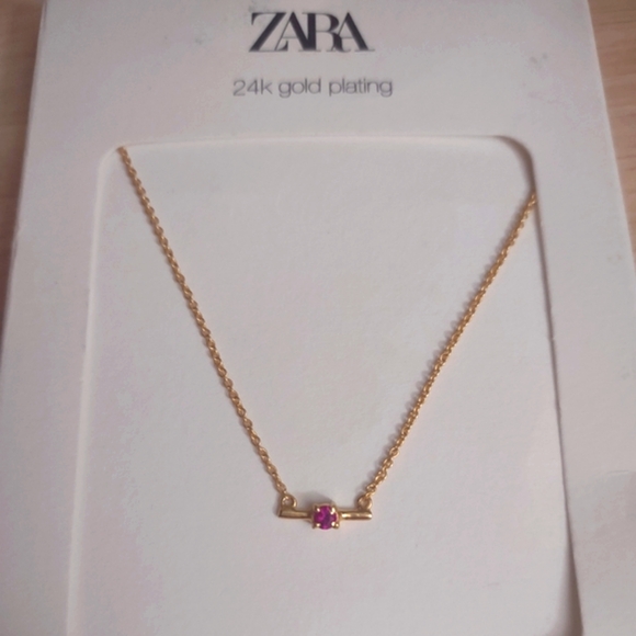 Zara | Jewelry | Zara 24k Gold Plated Chain Pink Crystal Necklace Y2k ...